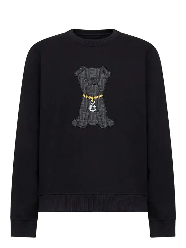 Fendi Ribbed Crew Neck Long Sleeve Sweater - Black