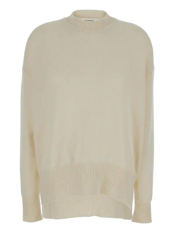 JIL SANDER Beige Cashmere Ribbed Pullover - Multicolor