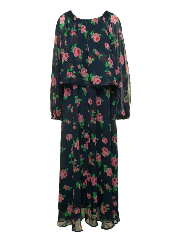 ROTATE BY BIRGER CHRISTENSEN Maxi Dress With All-over Roses Print In Chiffon - Multicolor