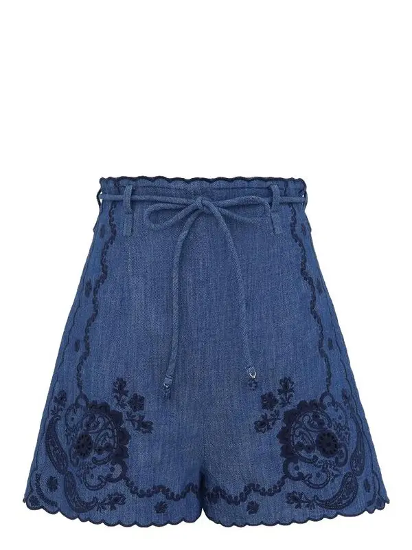 Zimmermann Paisley Embroidered Denim Shorts - Blue