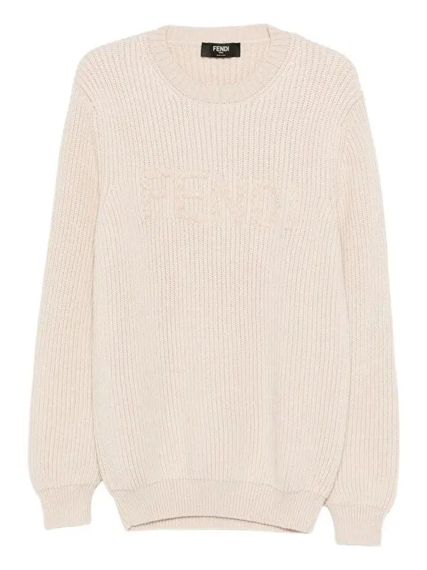 Fendi Virgin Wool Ribbed Knit Jumper - Cream