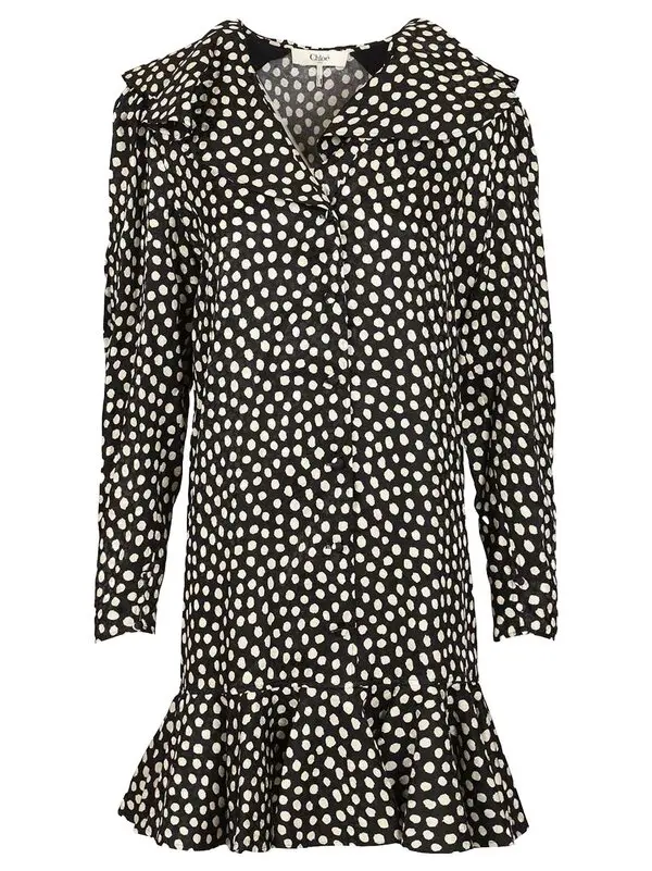 Chloé Long-sleeved Polka Dot Silk Jacquard Mini Dress - Black