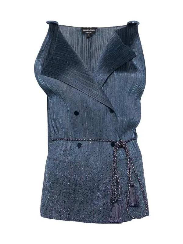 Giorgio Armani Plissé Effect Vest With Crystal Embellishments - Blue