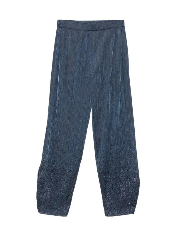 Giorgio Armani Navy Plissé Effect Crystal Embellished Tapered Trousers - Blue