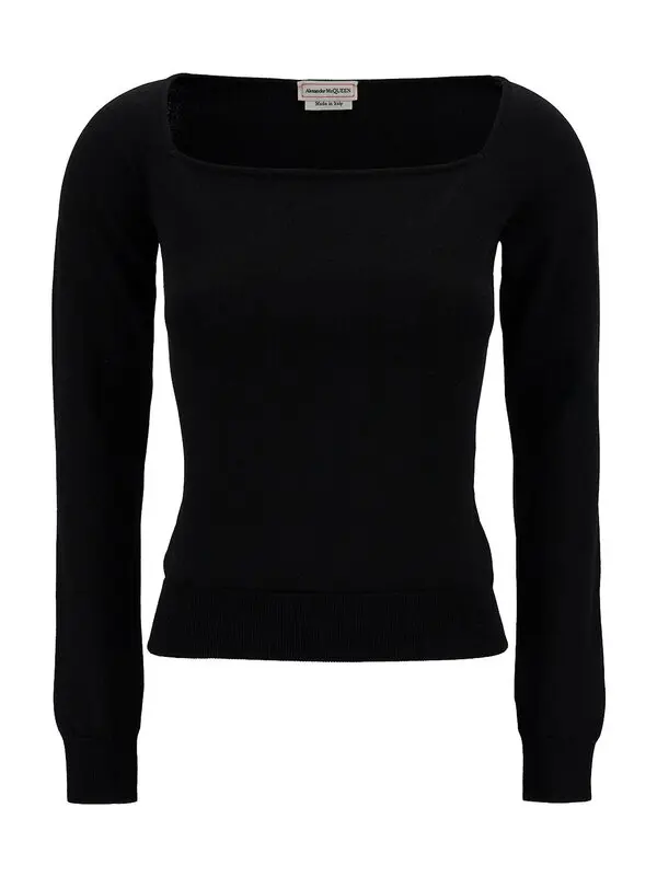 Alexander McQueen Black Viscose Blend Top With Square Neckline - Multicolor