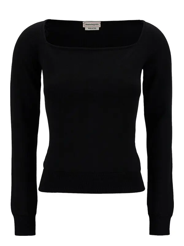 Alexander McQueen Black Viscose Blend Top With Square Neckline - Multicolor