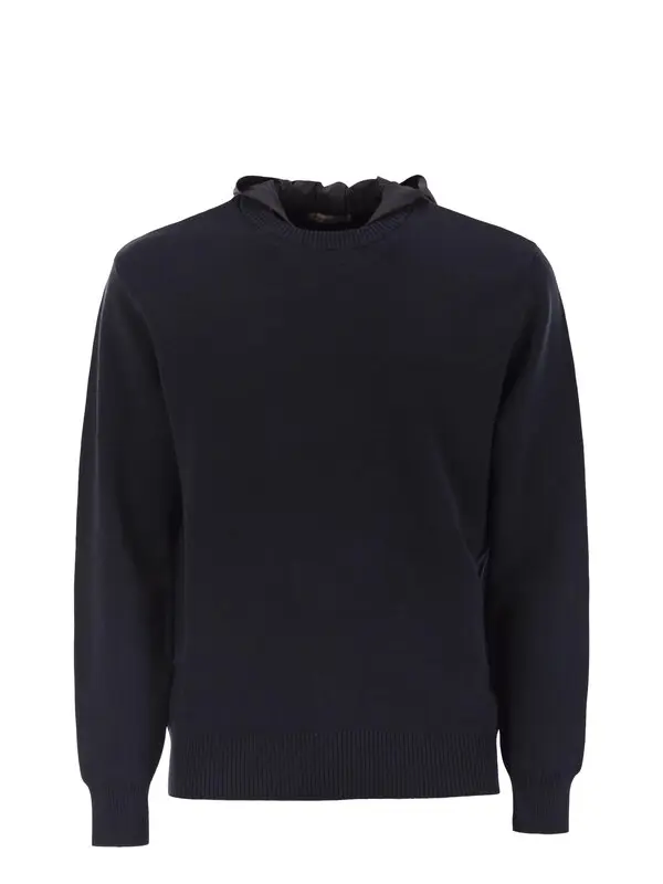 Herno Double Cotton Knit And Nylon Hoodie - Blue
