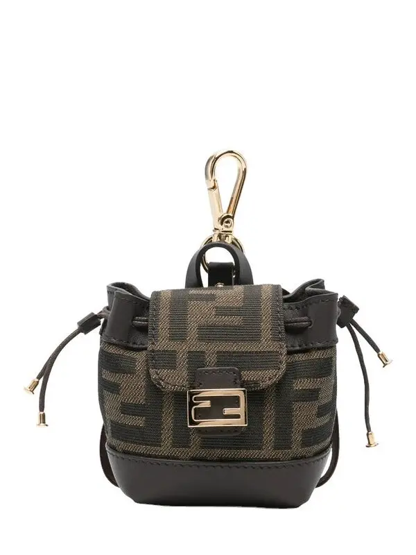 Fendi Dark Jacquard Ff Motif Drawstring Bag Accessory - Brown