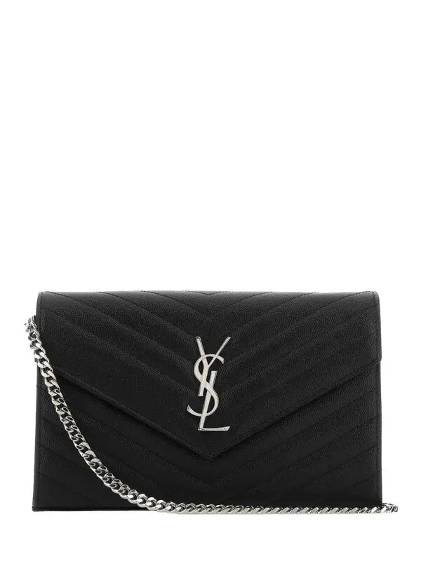 Saint Laurent Quilted Leather Clutch With Chain Strap - Black