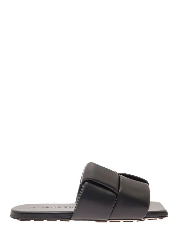 Bottega Veneta Flat Mules With Padded Intreccio Band In Leather - Black