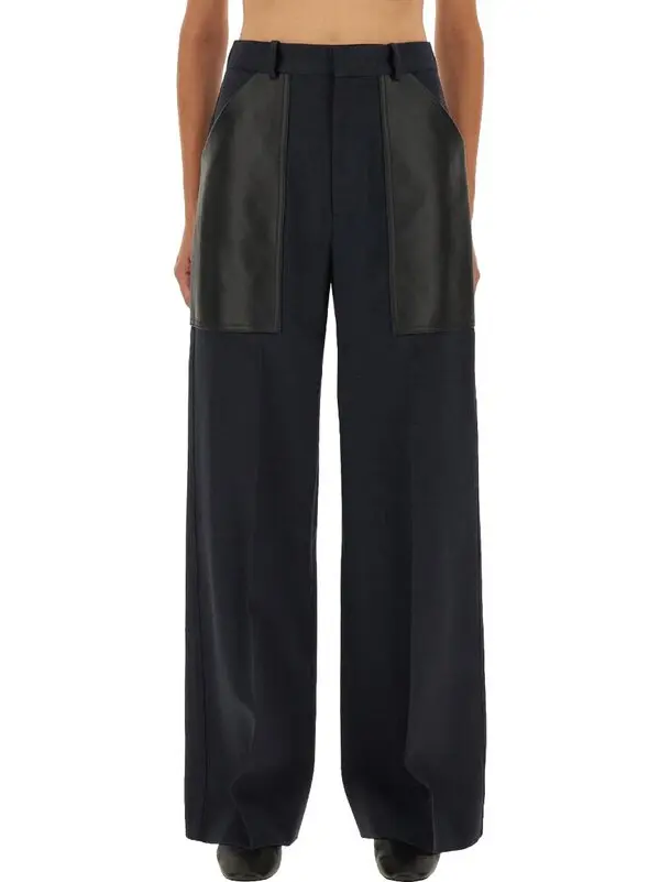 Bottega Veneta Wool And Cotton Pants With Leather Pockets - Blue