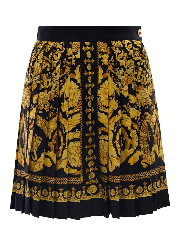 Versace Pleated Silk Skirt With Baroque Print - Multicolor