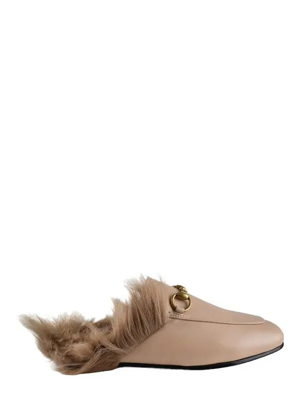 Gucci Princetown Mules With Lambswool Lining - Cream