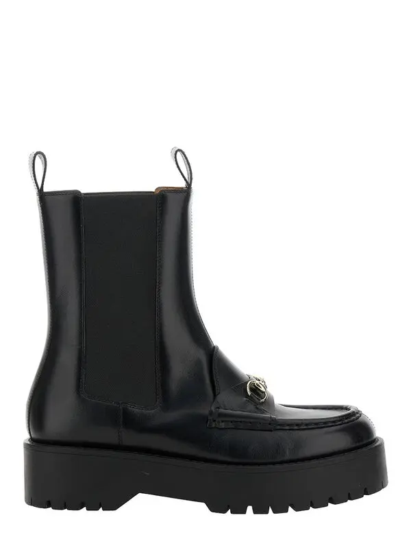 Gucci Leather Ankle Boots With Horsebit Detail - Multicolor