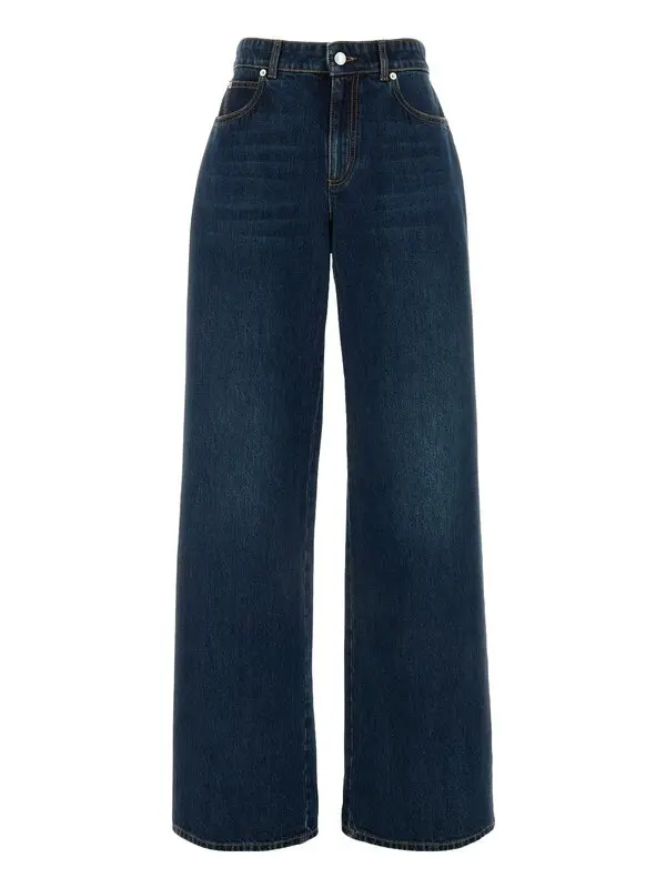 Alexander McQueen Wide Leg Denim Trousers - Multicolor