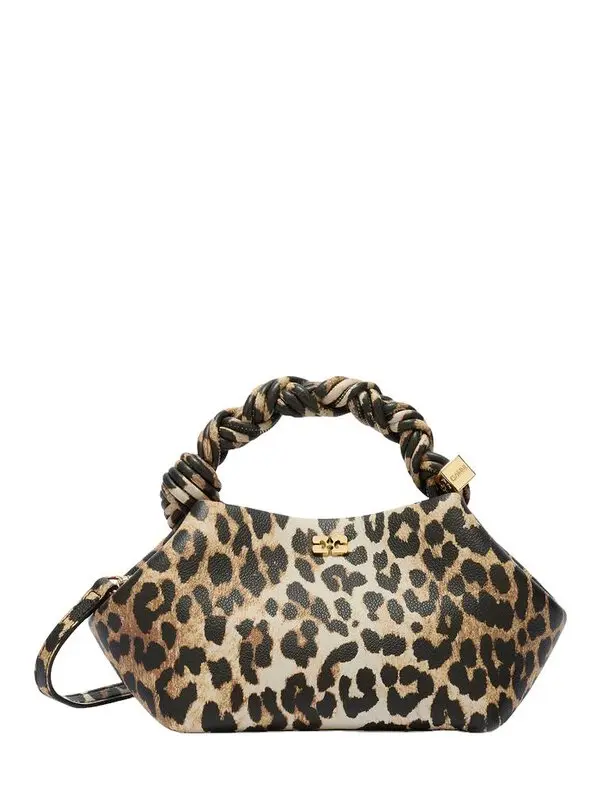 GANNI Leopard-print Satchel With Twisted Top Handle - Brown