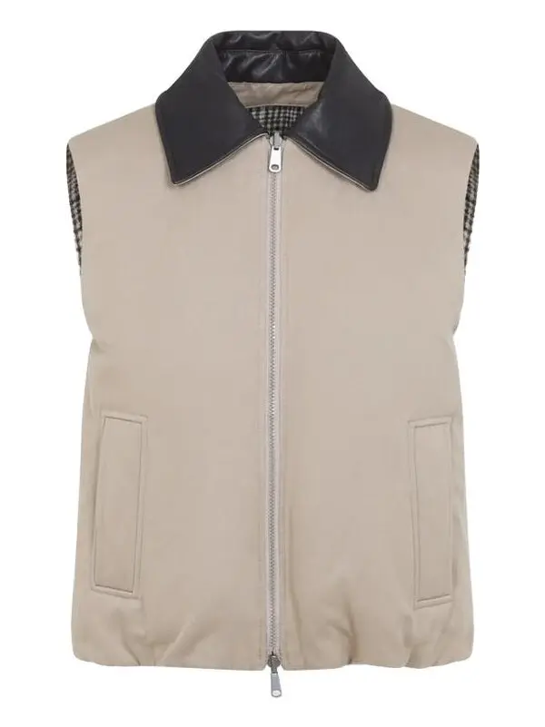 Brunello Cucinelli Reversible Sleeveless Down Vest With Spread Collar - Cream