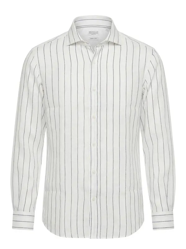 Brunello Cucinelli Stripe Linen Easy Fit Shirt With Spread Collar - Multicolor