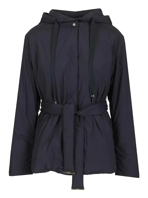 Herno Nylon Hooded Jacket With Belt - Blue