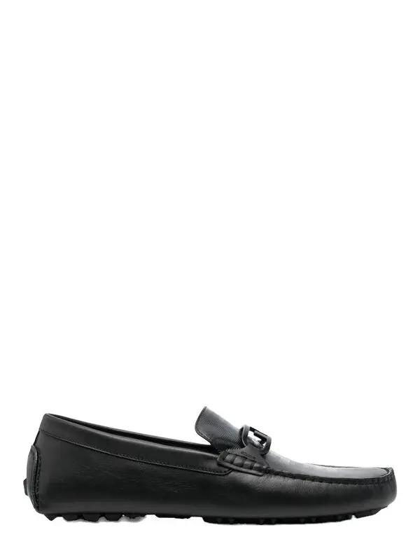 Fendi Calf Leather Logo Detail Loafers - Black