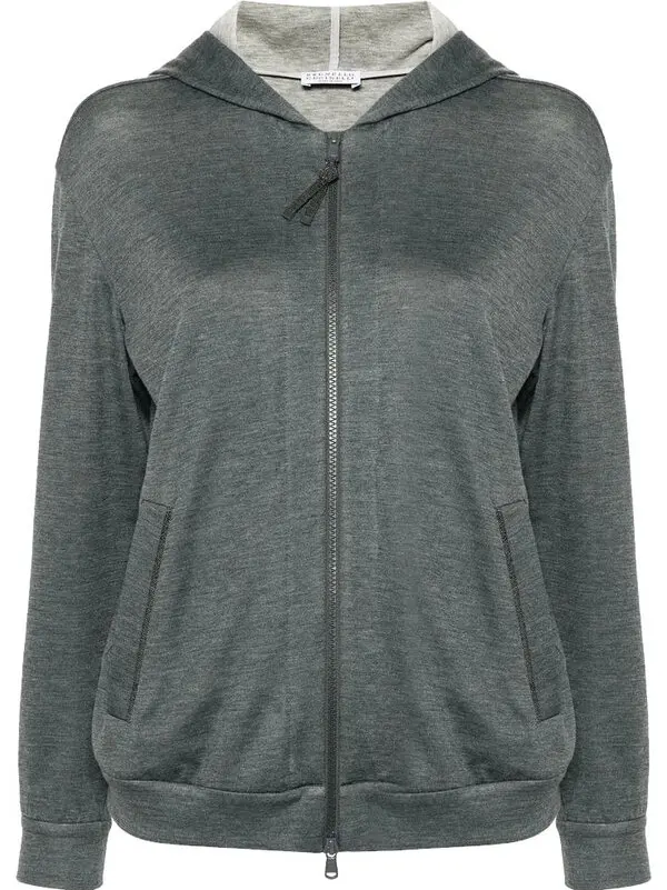Brunello Cucinelli Zip-up Hooded Sweatshirt With Monili Chain Detail - Gray
