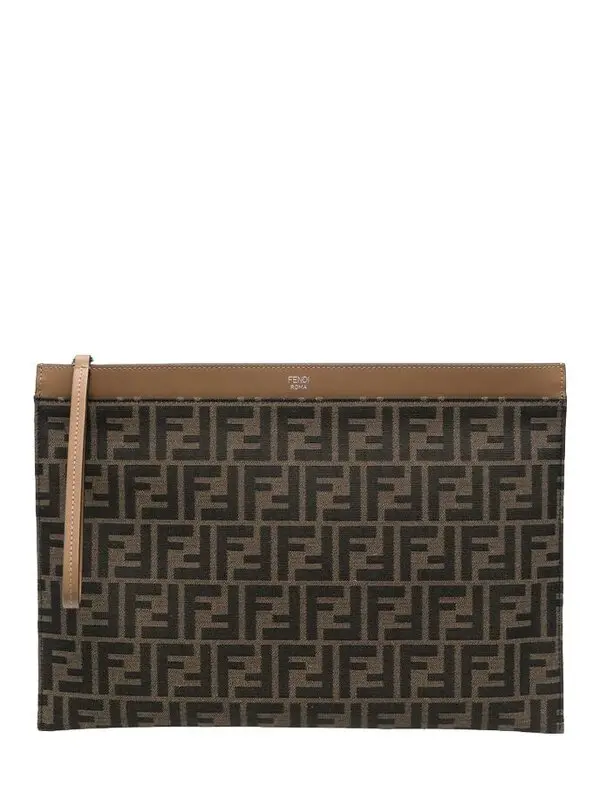 Fendi Calf Leather Monogram Clutch - Brown