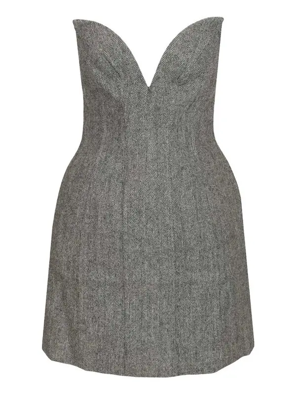 SELF-PORTRAIT Herringbone Wool Mini Dress - Gray