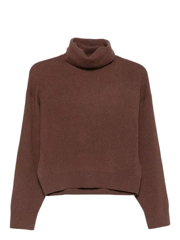 Brunello Cucinelli Ribbed Knit Roll Neck Long Sleeve Jumper - Brown