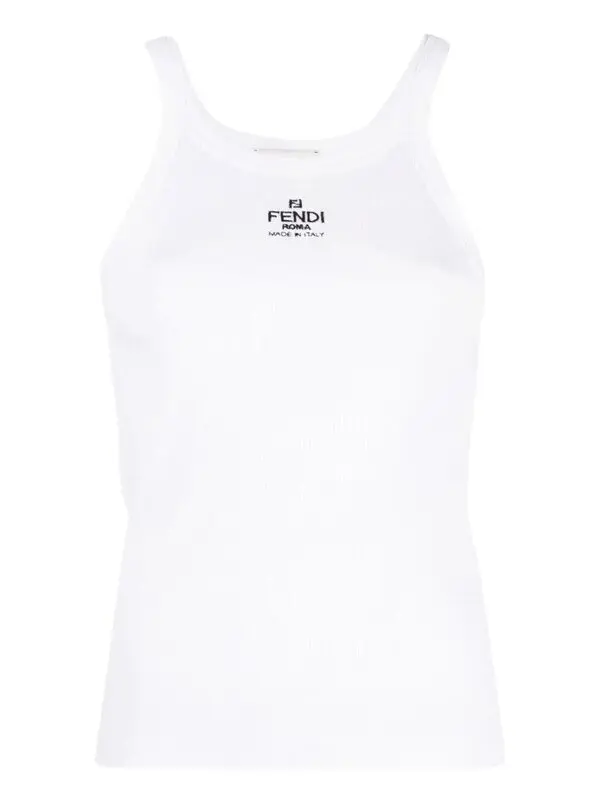 Fendi Cotton Scoop Neck Tank Top With Embroidered Logo - White