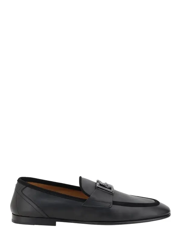 Dolce & Gabbana Leather Loafers With Dg Plaque - Black