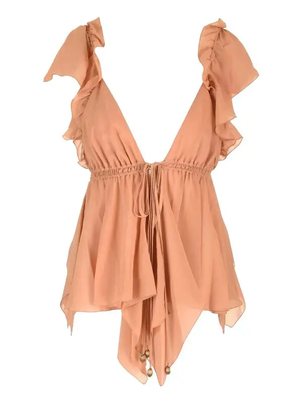 Chloé Silk Georgette Ruffled Top - Brown