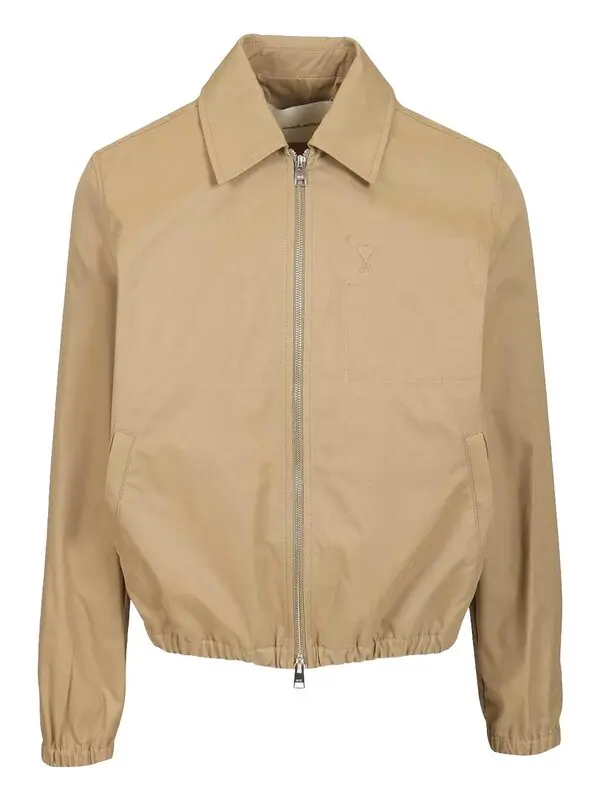 Ami Cotton Gabardine Zipped Jacket - Cream