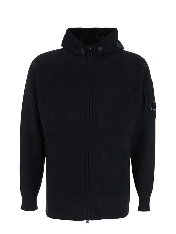 C.P. COMPANY Wool Blend Cardigan With Drawstring Hood And Logo Plaque - Multicolor