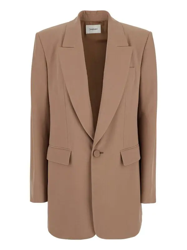 Saint Laurent Single-breasted Jacket With Peak Lapels In Wool - Cream