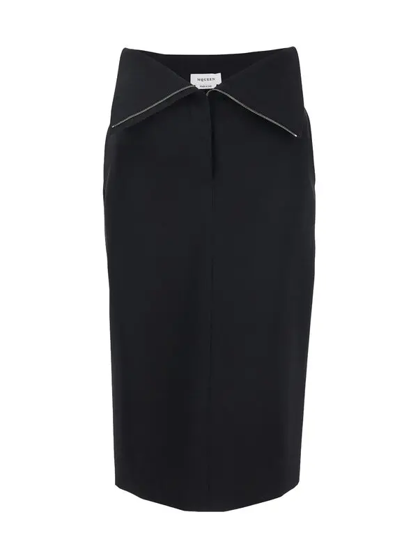Alexander McQueen Wool Skirt With Foldover Waist - Multicolor