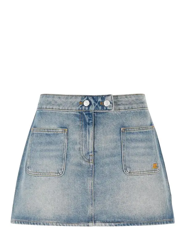 COURREGES Light Cotton Denim Miniskirt - Blue