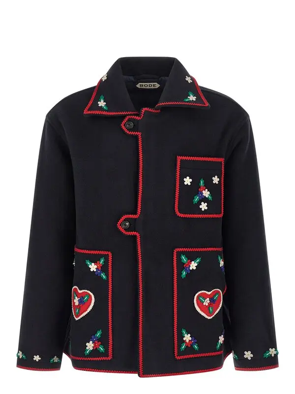 BODE Carroll Embroidered Wool Jacket - Blue