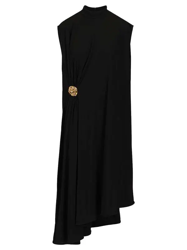 Bottega Veneta Crepe Viscose Jersey Dress With Face Brooch - Black