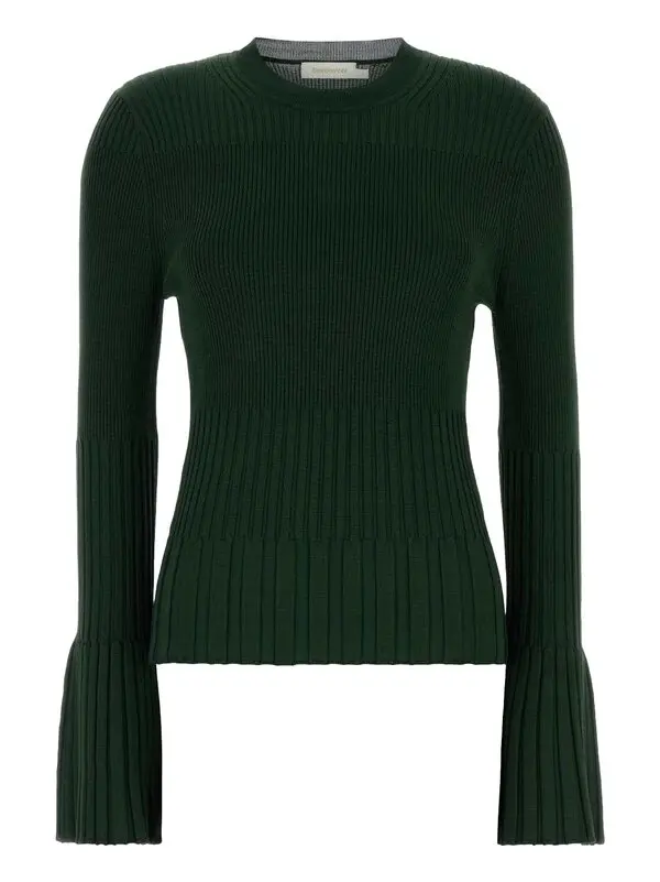 Zimmermann Ribbed Knit Bell Sleeve Sweater - Green