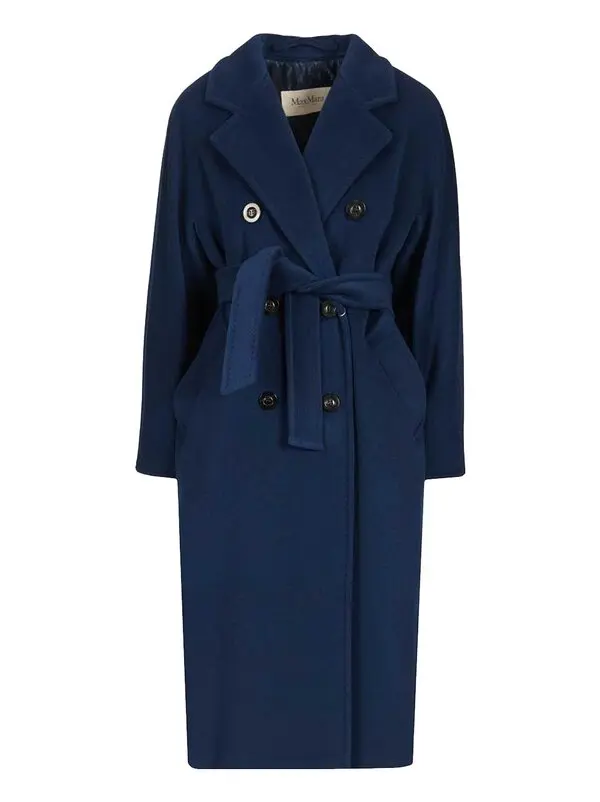 Max Mara Madame Wool Cashmere Double-breasted Belted Coat - Blue