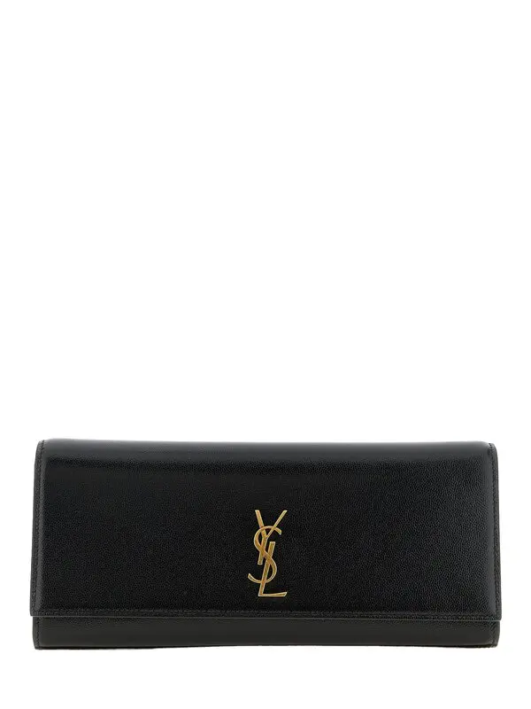 Saint Laurent Kate Grain De Poudre Leather Clutch - Black
