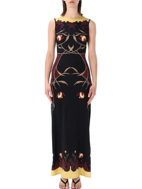 MARINE SERRE Floral Print Sleeveless Floor Length Dress - Black