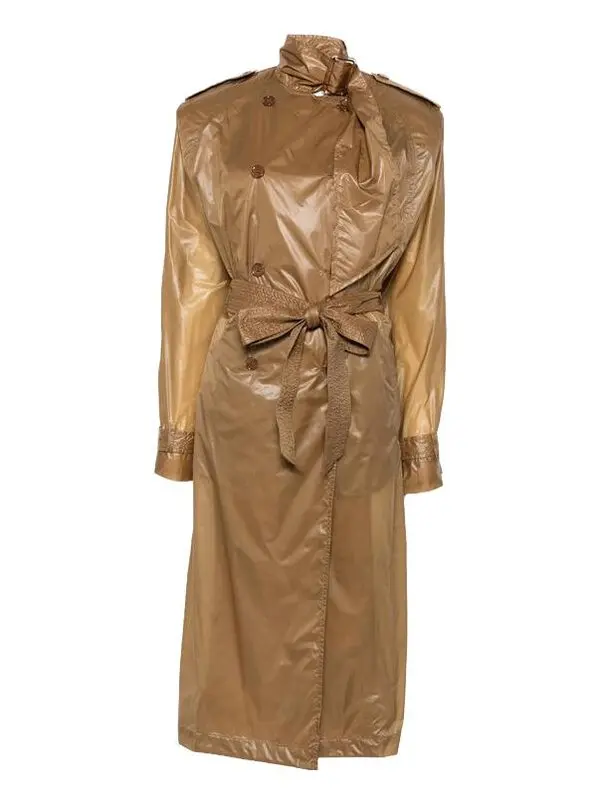 Saint Laurent High Neck Double-breasted Trench Coat - Cream