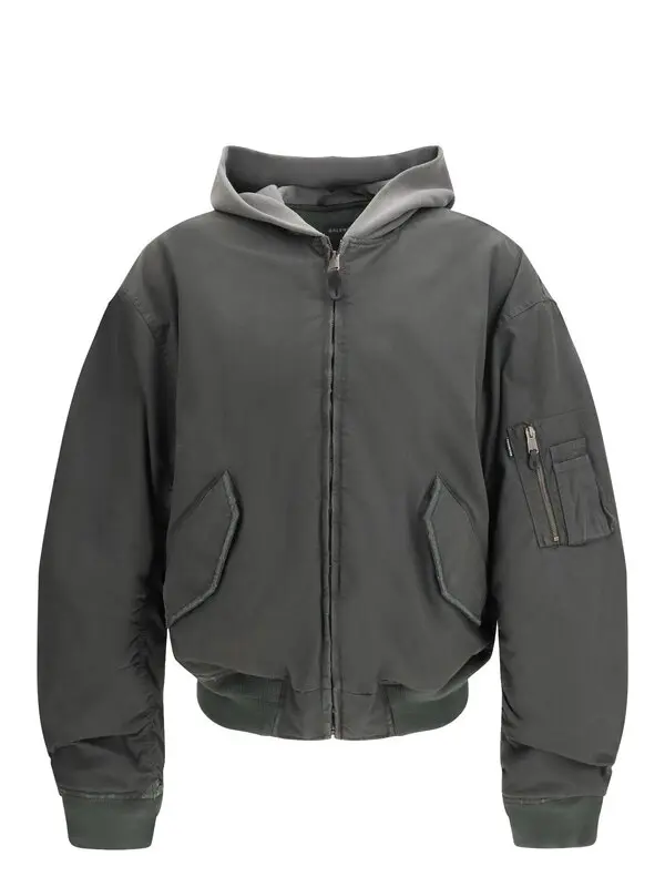 Balenciaga Standard Bomber Jacket With Fleece Hood - Gray