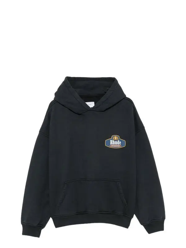 Rhude Cotton Logo Print Hoodie - Black