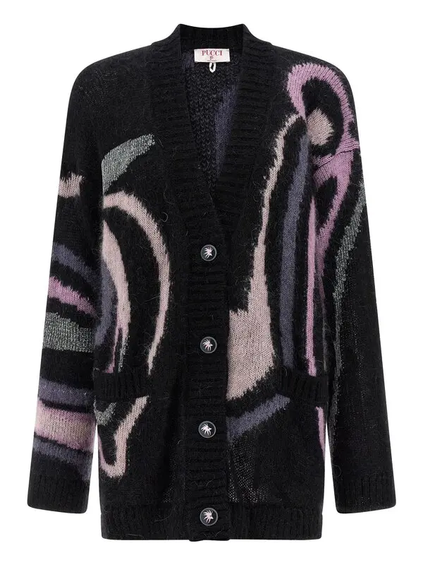Emilio Pucci Marmo" Print Mohair Blend Cardigan - Black