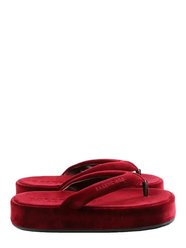 Balenciaga Burgundy Velvet Platform Thong Sandals - Red