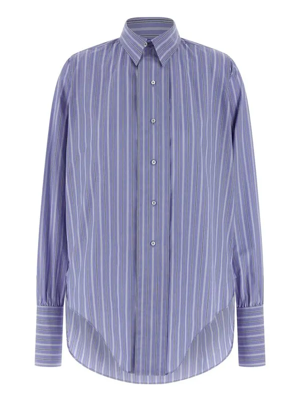 MAISON MARGIELA Striped Cotton Shirt With Curved Hem - Blue