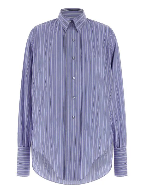 MAISON MARGIELA Striped Cotton Shirt With Curved Hem - Blue