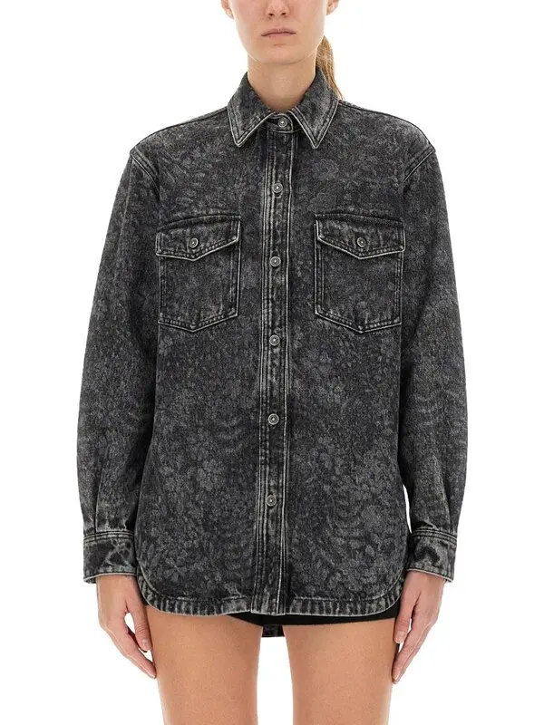 GOLDEN GOOSE Ollie Boyfriend Shirt With Laser Flowers - Black